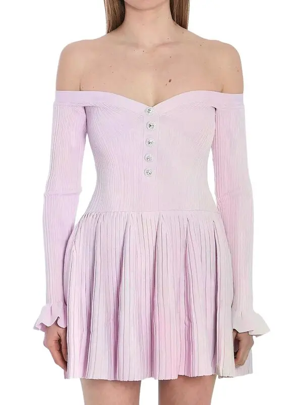SELF-PORTRAIT Ribbed Mini Dress - Pink