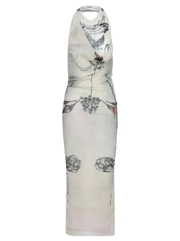 Jean Paul Gaultier Tattoo Rose And Bird Dress - Neutrals