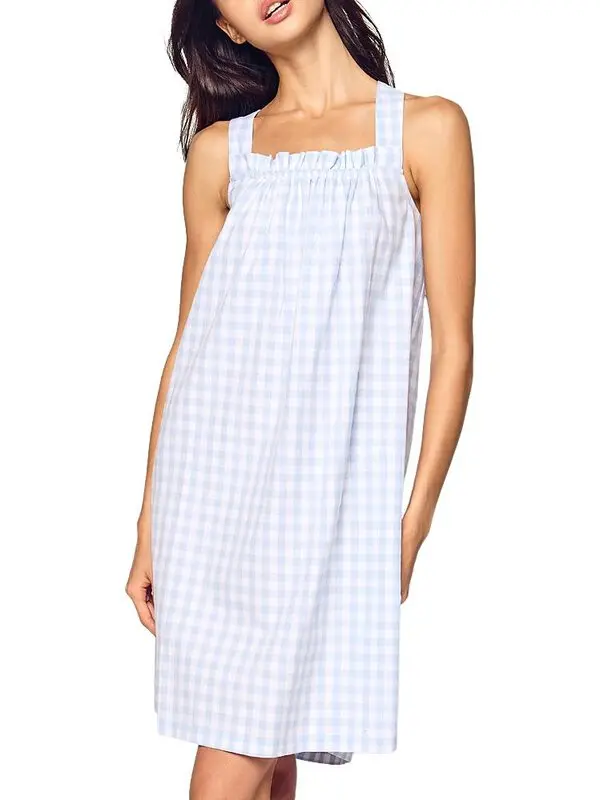 PETITE PLUME Twill Annabelle Gingham Nightdress - Light Blue Gingham