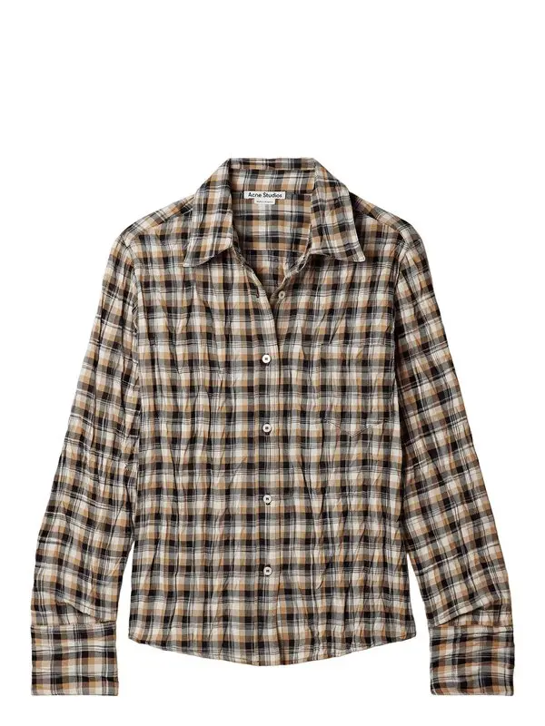 Acne Studios Checked Crinkled-twill Shirt - Brown