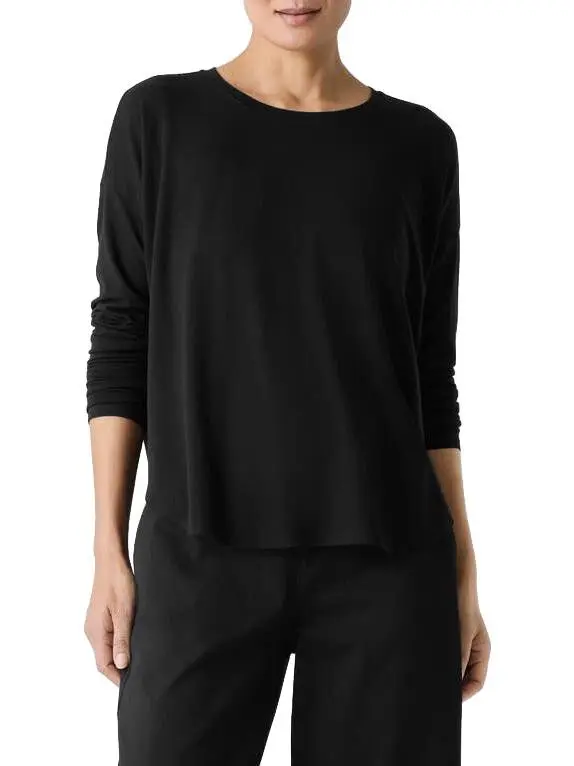 Eileen Fisher Crewneck Boxy Stretch Jersey Top - Black