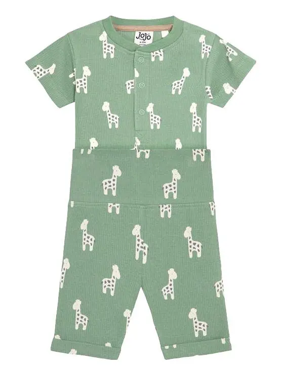 JOJO MAMAN BEBE Giraffe Print Ribbed Bodysuit And Shorts Set - Green