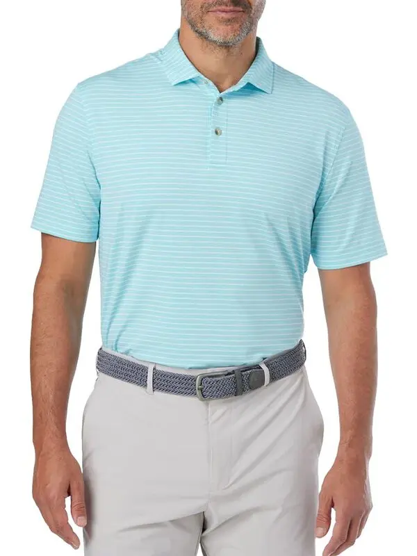 FAIR HARBOR Compass Print Polo - Aqua Stripe