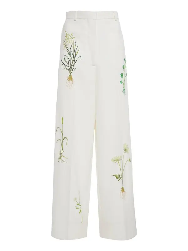 Stella McCartney Embroidered Stretch-wool Wide-leg Pants - Ivory