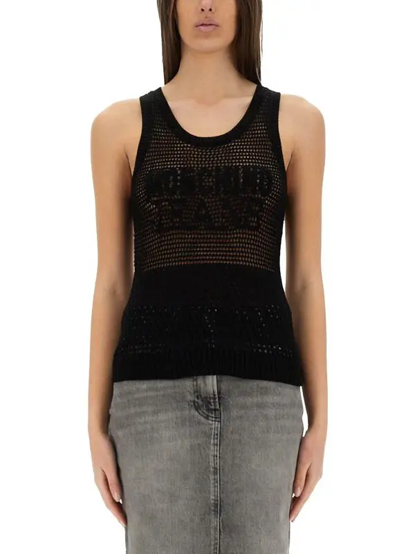 MOSCHINO JEANS Mesh Logo Top - Black