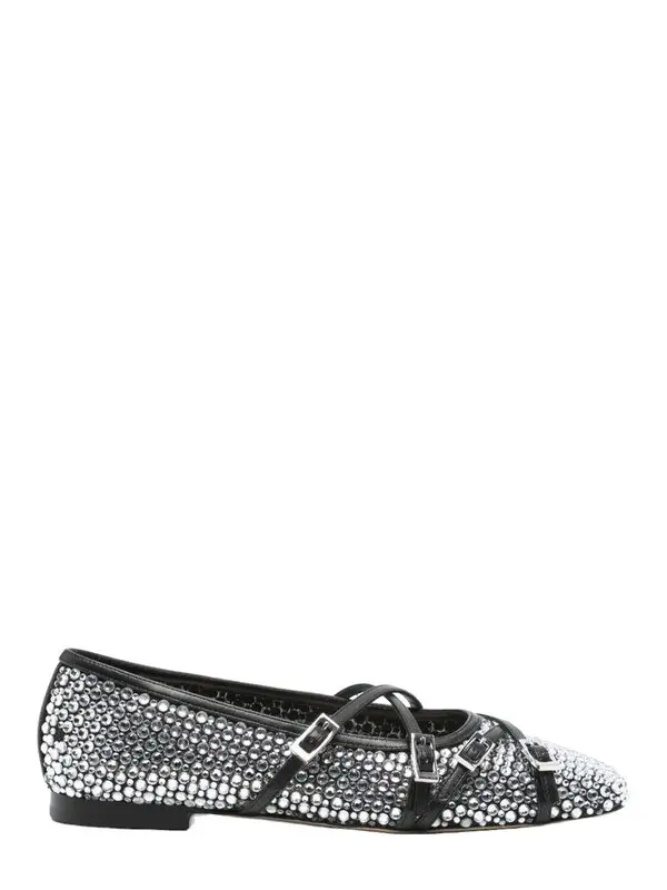 Mach & Mach Crystal Net Square Toe Ballerinas - Black