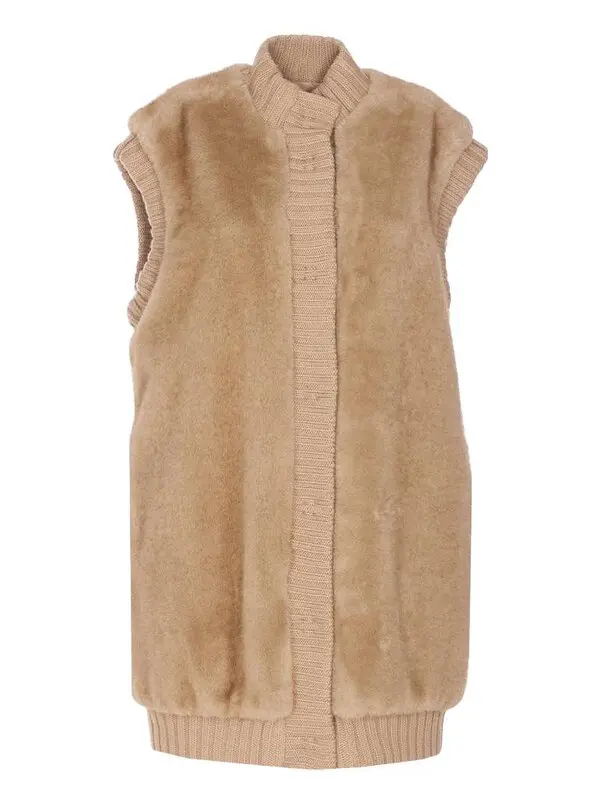 Pinko Long Gilet With Faux Fur Detail - Beige