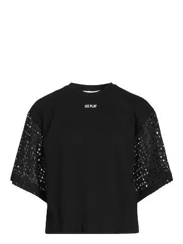 ICE PLAY T-shirt With Brand Logo And Lace Details - Black