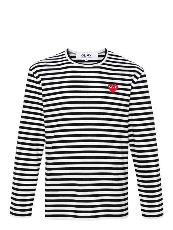 Comme Des Garçons Red Heart Striped T-shirt - Black