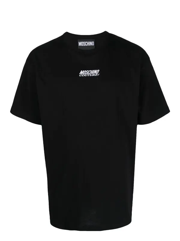 Moschino Logo Embroidered Cotton T Shirt - Black