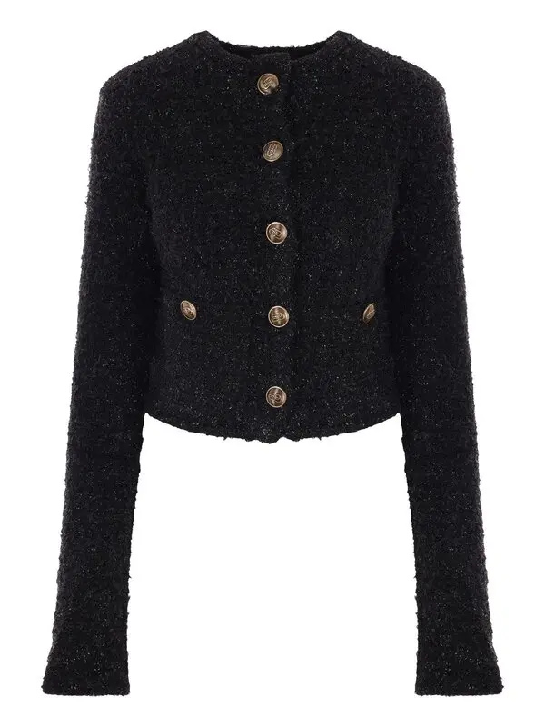 Balenciaga Crop Bouclé Cardigan - Black