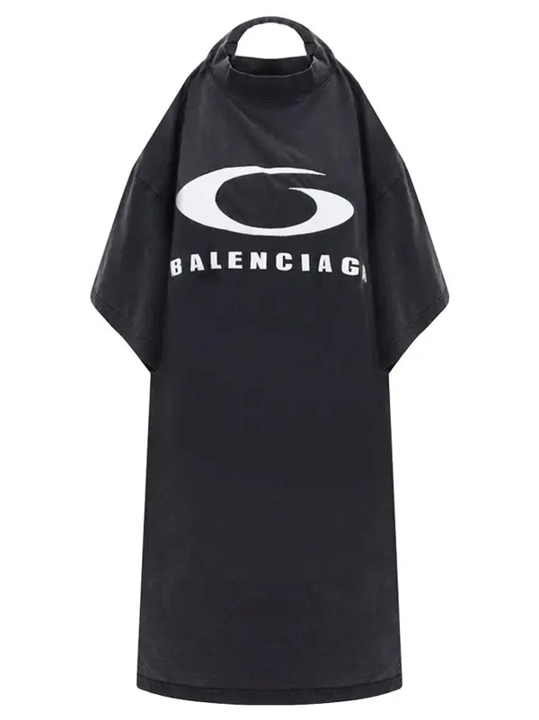 Balenciaga Icon Print T-shirt Dress - Black