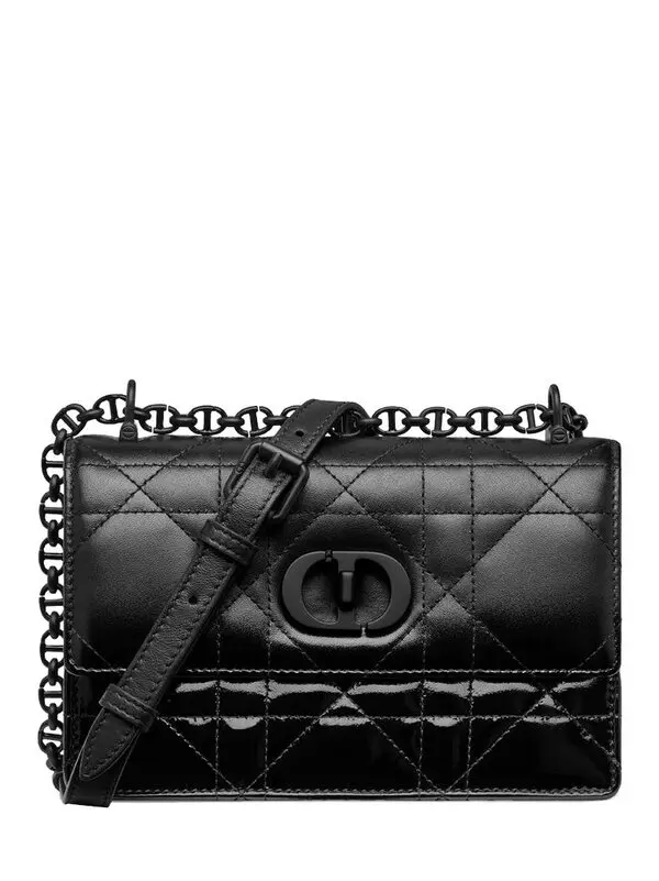 Dior Caro Patent And Matte Shoulder Bag - Black