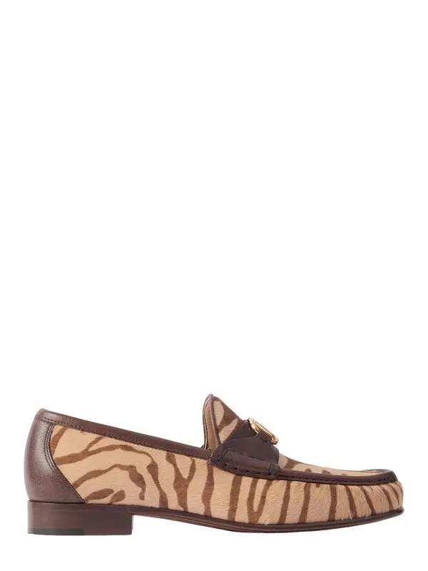 Valentino Garavani Logo-embellished Tiger-print Loafers - Brown