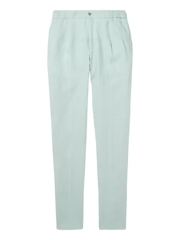 Rubinacci Straight-leg Linen Drawstring Trousers - Blue
