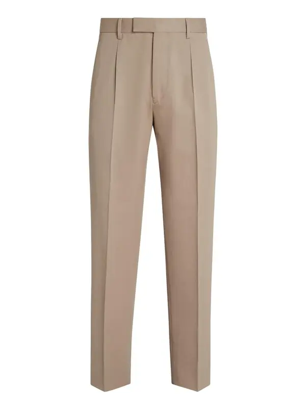 Zegna Cotton And Wool Blend Pleated Trousers - Light Taupe