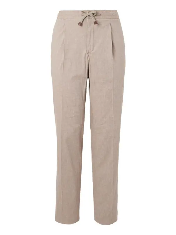 Incotex Venezia 1951 Slim-fit Tapered Pleated Striped Cotton-blend Trousers - Neutrals