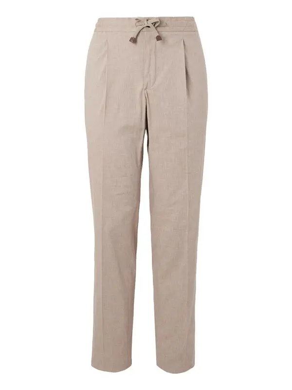 SLOWEAR Venezia 1951 Slim-fit Tapered Pleated Striped Cotton-blend Trousers - Neutrals