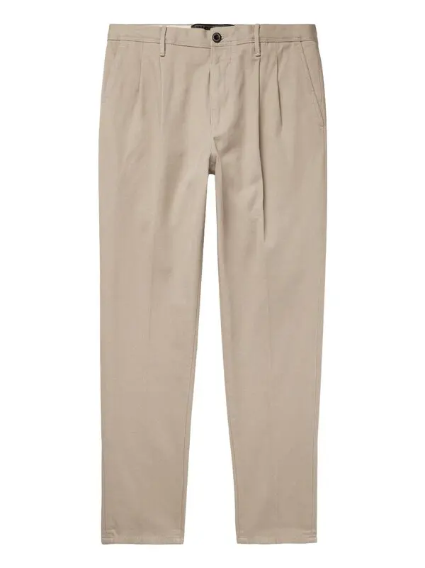 SLOWEAR Slim-fit Pleated Cotton-twill Trousers - Neutrals