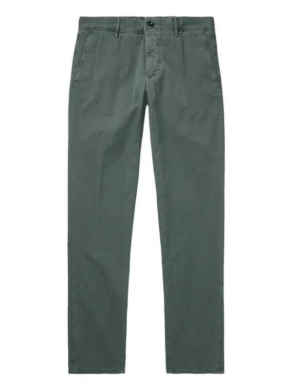 SLOWEAR Slim-fit Panama Stretch-cotton Canvas Trousers - Green