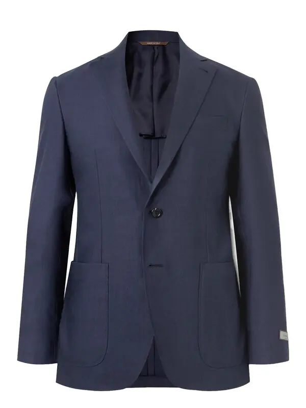 Canali Kei Linen And Wool-blend Suit Jacket - Blue