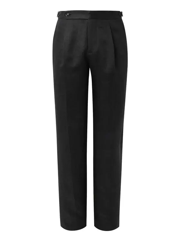 Brunello Cucinelli Tapered Pleated Linen Tuxedo Trousers - Black