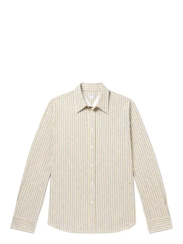 Bottega Veneta Striped Textured Cotton-blend Shirt - Neutrals