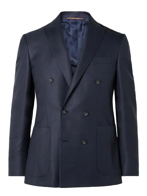 Canali Unstructured Wool, Silk And Linen-blend Blazer - Blue