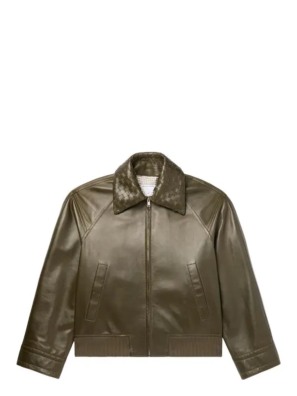 Bottega Veneta Intrecciato-trimmed Leather Blouson Jacket - Green