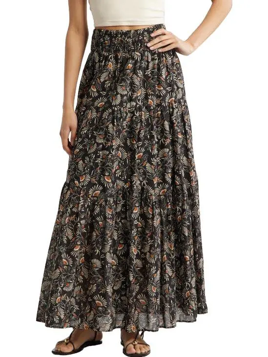 Rails Peony Floral Tiered Cotton Maxi Skirt - Cassia