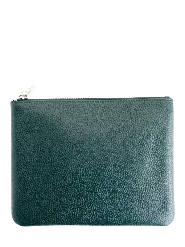 ROYCE NEW YORK Leather Zip Travel Pouch - Dark Green