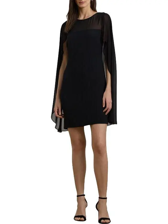 Ralph Lauren Cape Long Sleeve Cocktail Mini Dress - Black