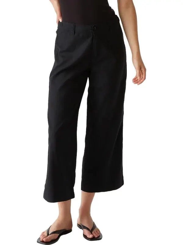 Michael Stars Geraldine Straight Leg Linen & Cotton Pants - Black