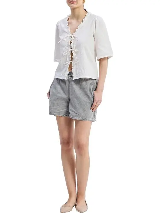 REISTOR Relaxed Fit Top With Ruffles And Front-ties - Striped Horizon