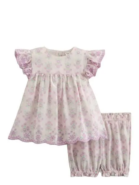 Nordstrom Gingham Cotton Top And Bloomers Set - Purple Tint Stamped Floral
