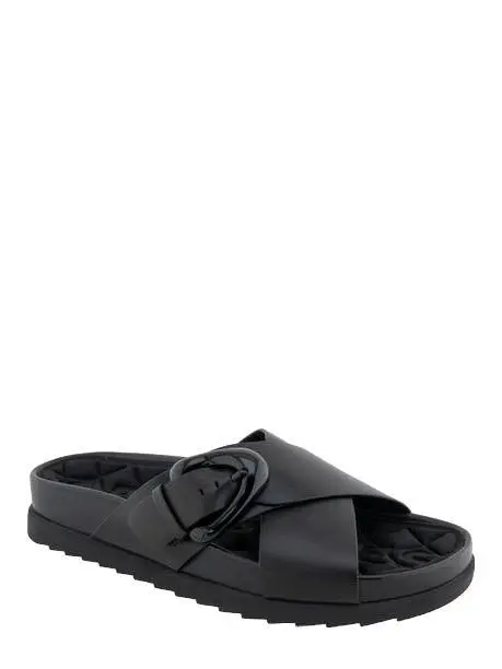 Aerosoles Lago Flatform Slide Sandal - Black Leather