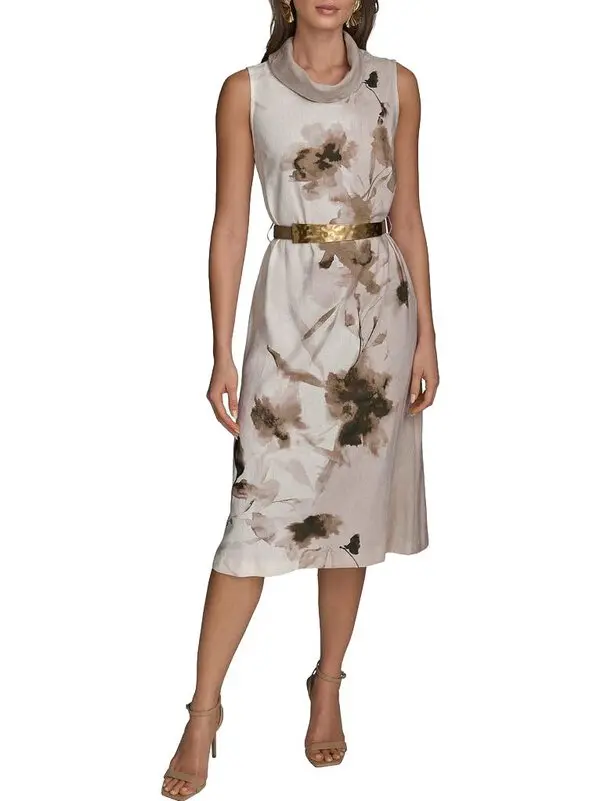 Donna Karan New York Floral Linen-blend Sheath Dress - Cobblstone