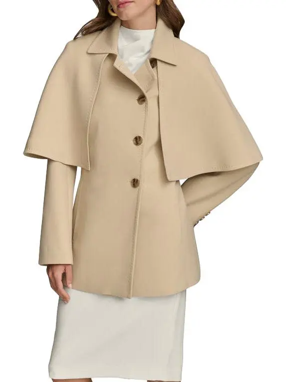 Donna Karan New York Water Repellent Crepe Raincoat With Cape - Camel