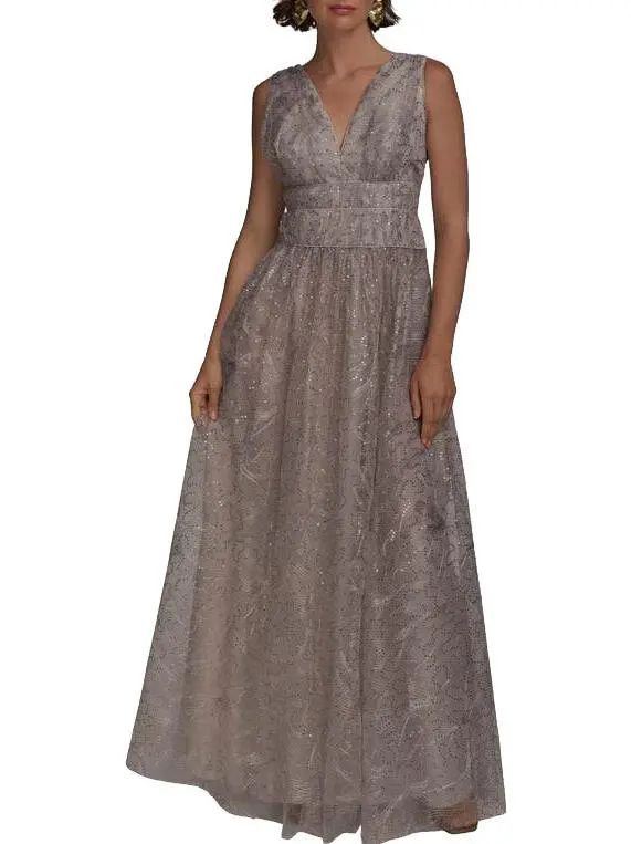 Donna Karan New York Sequin Embroidered A-line Gown - Sisal