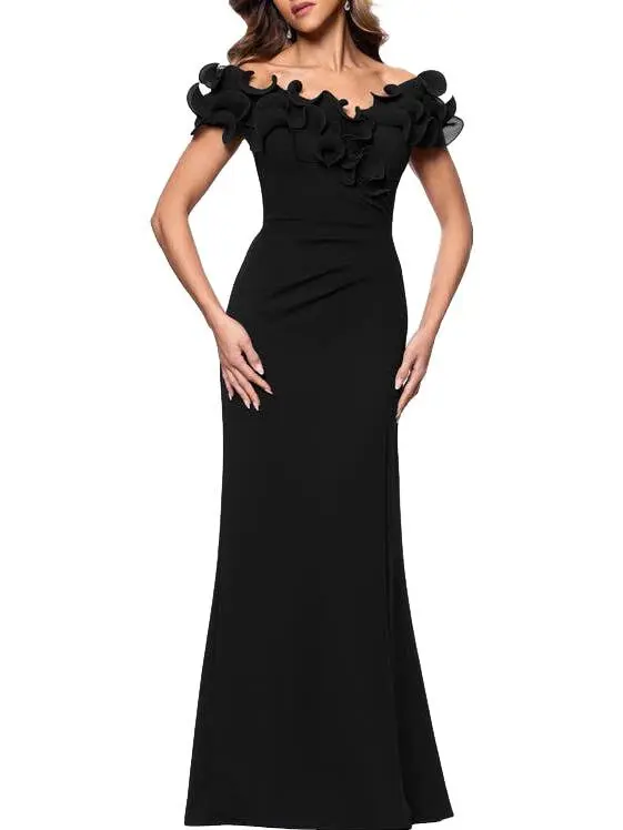 XSCAPE EVENINGS Lace Detail Off-the-shoulder Gown - Black