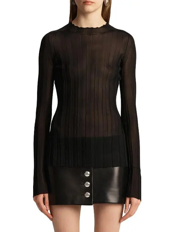 Khaite Cosette Sheer Rib Top - Black