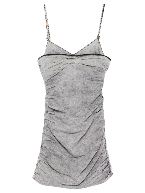 Elisabetta Franchi Shoulder-strap Denim Mini Dress - Grey