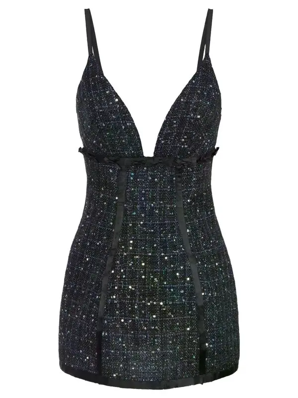 Elisabetta Franchi Sequin-embellished Tweed Mini Dress - Black