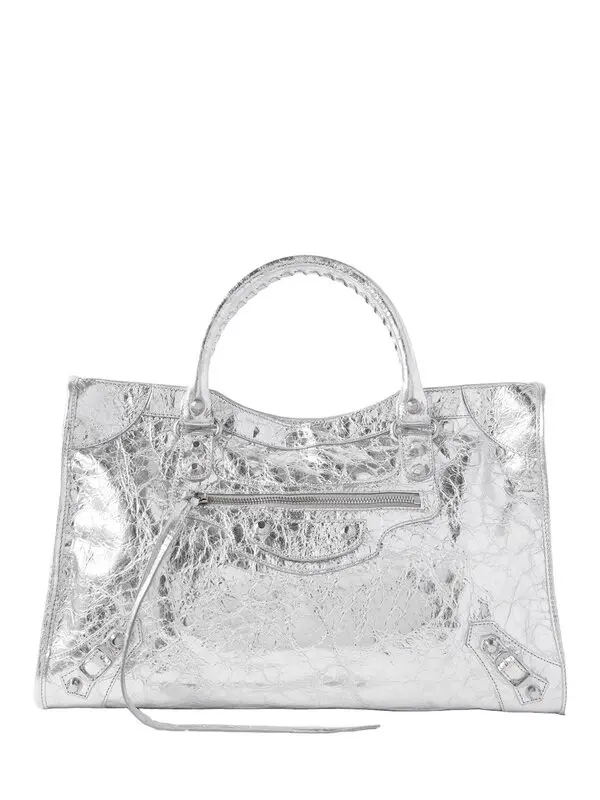 Balenciaga Le City Metallic Textured-leather Tote - Silver
