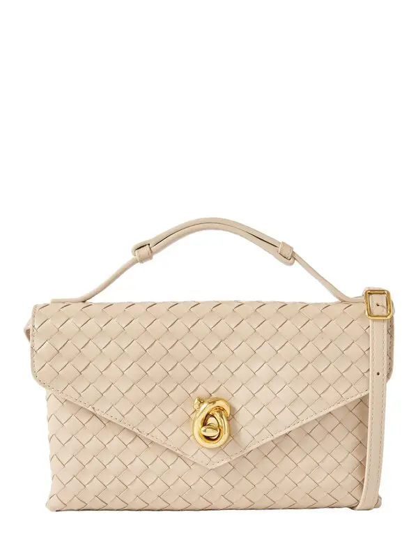 Bottega Veneta Knot Lock Intrecciato Leather Shoulder Bag - Neutrals