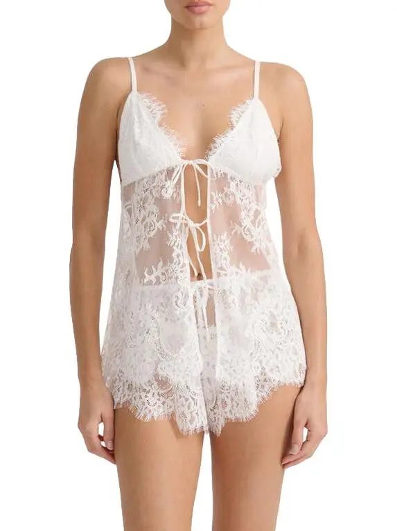 KAT THE LABEL Emerson Sheer Lace Chemise - Ivory