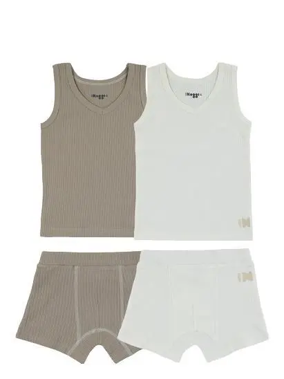 NOGGIWEAR Ribbed Loungewear Set - Taupe / Off-white