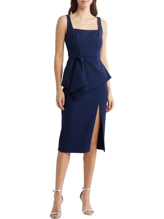 Adrianna Papell Crepe Peplum Midi Dress - Dark Navy