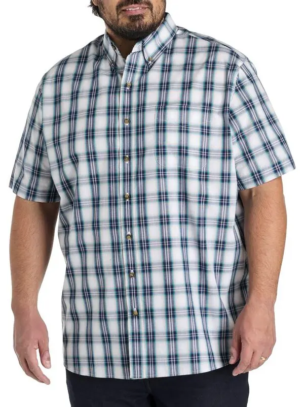 HARBOR BAY BY DXL Big & Tall Easy-care Large Plaid Sport Shirt - Grey