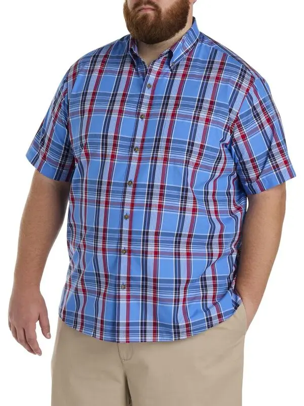HARBOR BAY BY DXL Big & Tall Easy-care Large Plaid Sport Shirt - Blue Red